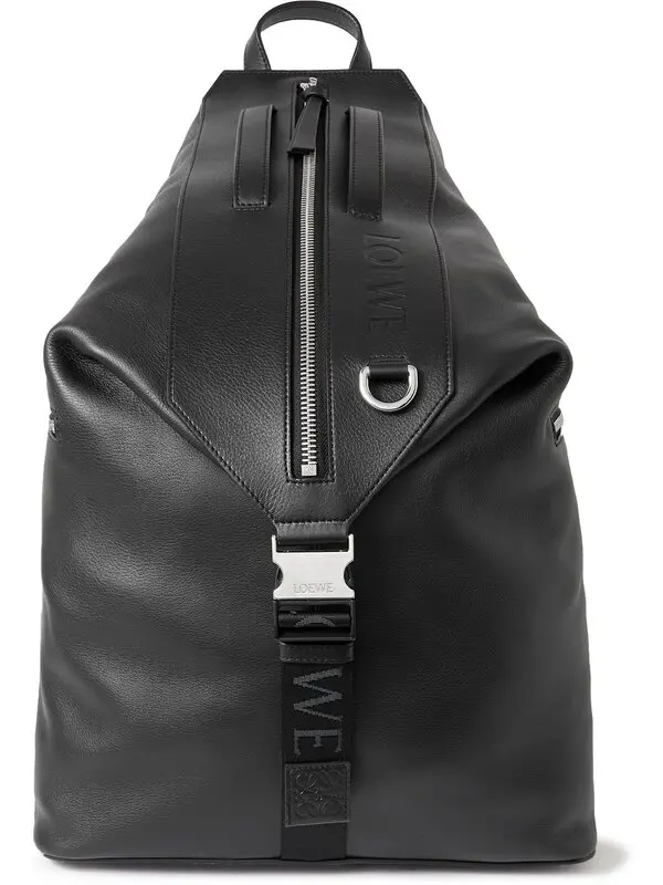 Loewe Convertible Logo-debossed Mesh-trimmed Leather Backpack