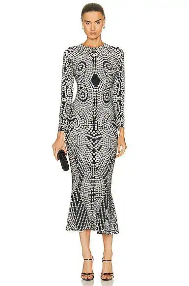 knee length dresses for ladies LONG SLEEVE TURTLE FISHTAIL GOWN  Plum  Norma Kamali