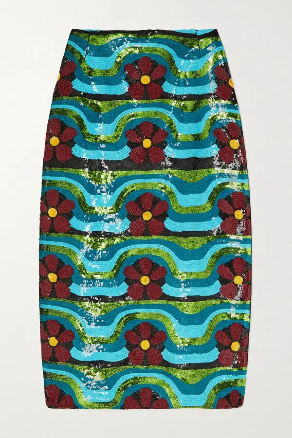 La DoubleJ Sequined Wool-blend Midi Skirt
