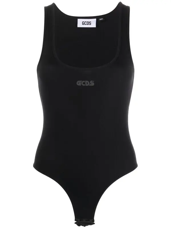 Gcds Logo-print Sleeveless Bodysuit - Black