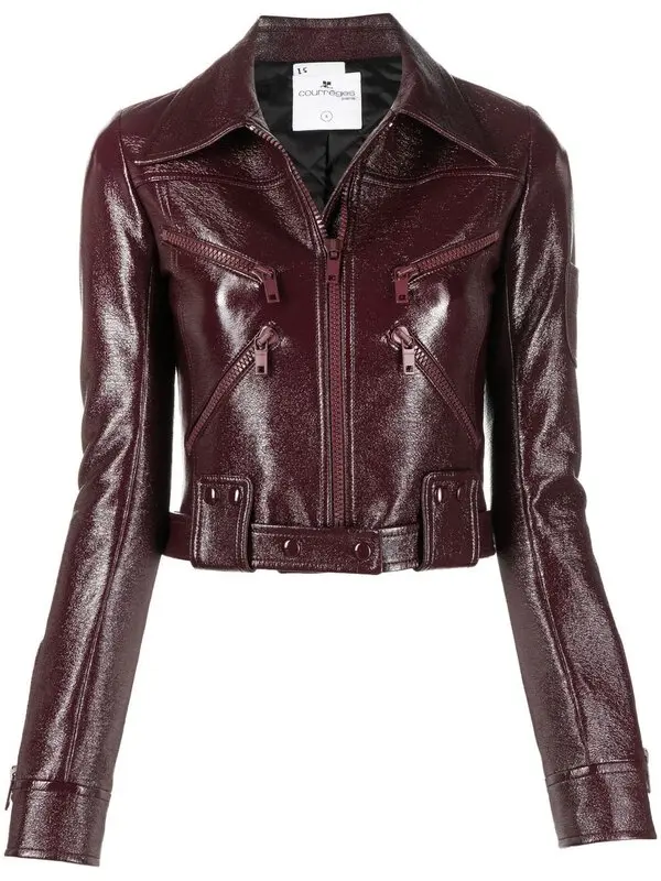 COURREGES Quilted Vinyl Cropped Jacket - Red