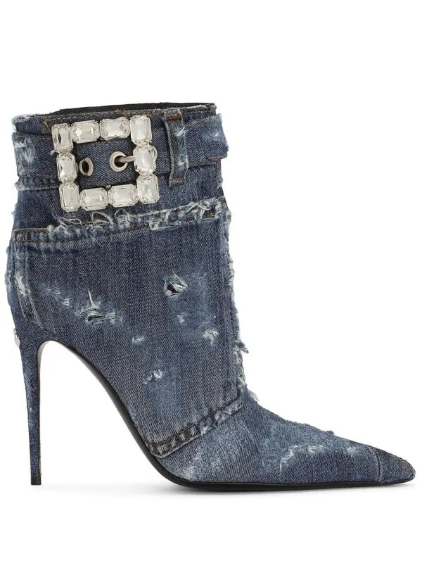 Dolce & Gabbana Embellished Patchwork Denim Ankle Boots