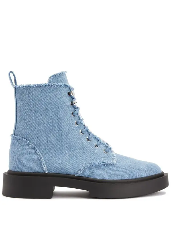 GIUSEPPE ZANOTTI Adric Frayed Denim Ankle Boots