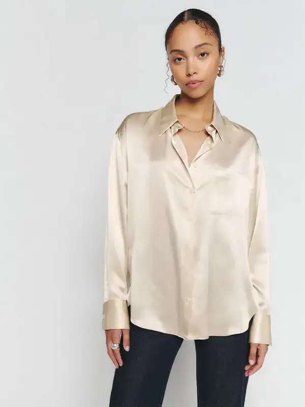 Reformation Will Oversized Silk Shirt - Ivory | Editorialist