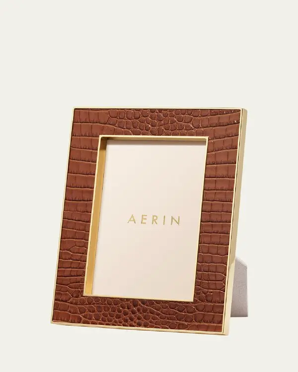 Aerin Classic Croc Leather Frame, 4" X 6 - Blue | Editorialist