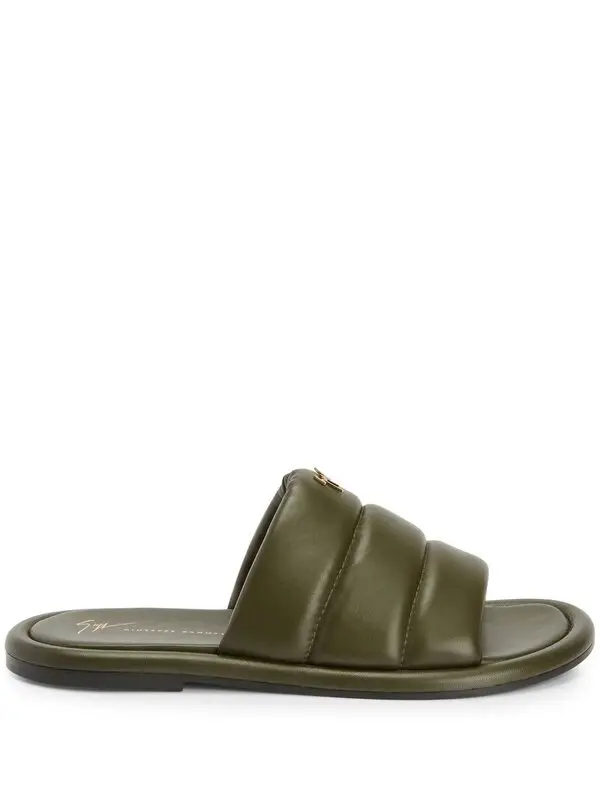GIUSEPPE ZANOTTI Padded Leather Slides - Green
