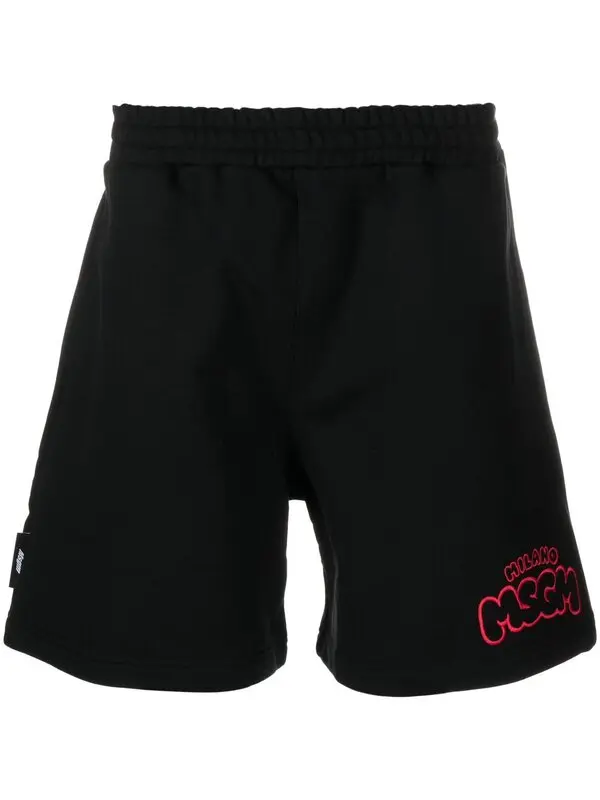 MSGM Embroidered Logo Cotton Track Shorts - Black