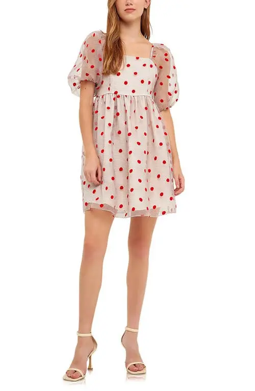 English Factory Polka Dot Gingham Organza Mini Dress