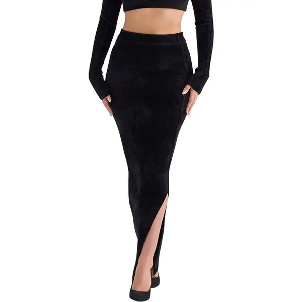 House Of Cb Rene Chenille Maxi Skirt - Black