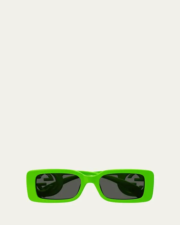 Gucci Monochrome Gg Rectangle Sunglasses - Shiny Solid Acid Green