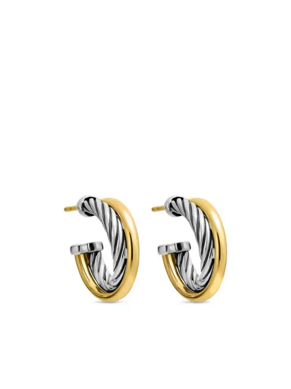 David Yurman 18kt Yellow Gold And Sterling Crossover Hoop Earrings - Silver