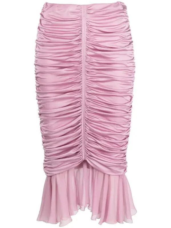 Blumarine Silk Blend Ruched Midi Skirt