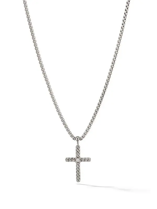 David Yurman Sterling Cable Classics Cross Diamond Necklace