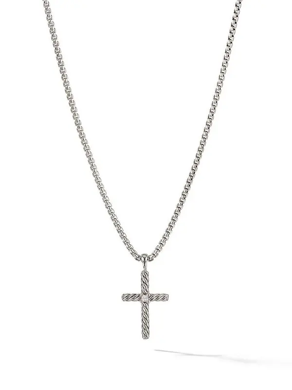 David Yurman Sterling Cable Classics Cross Diamond Necklace