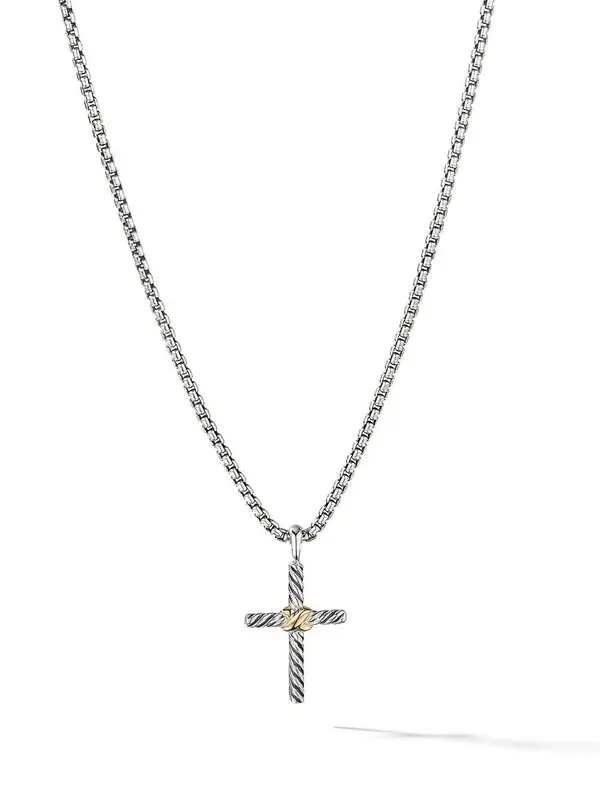 David Yurman 14kt Yellow Gold And Sterling Petite X Cross Pendant Necklace - Silver