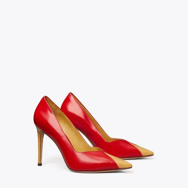 Tory Burch Triangle Pump - Triple Red/sand Buff
