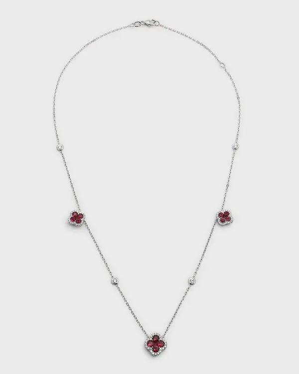 Neiman Marcus 18k Ruby Flower And Diamond Necklace