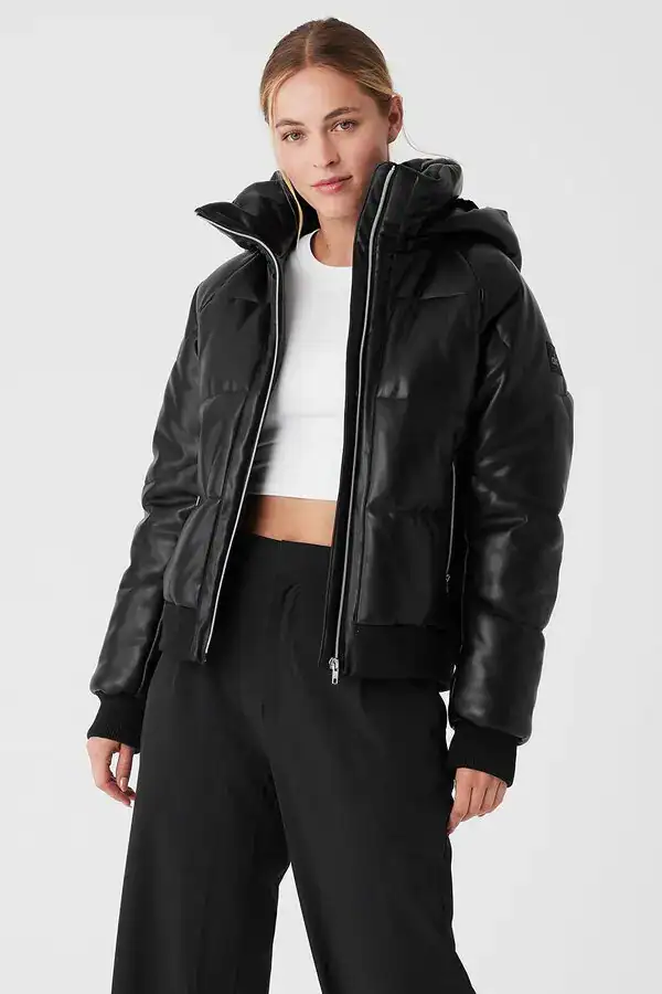 Alo Yoga Faux Leather Boss Puffer Jacket - Black | Editorialist