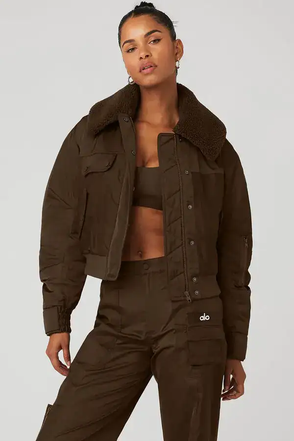 Alo Yoga Blaze Bomber Jacket - Espresso | Editorialist