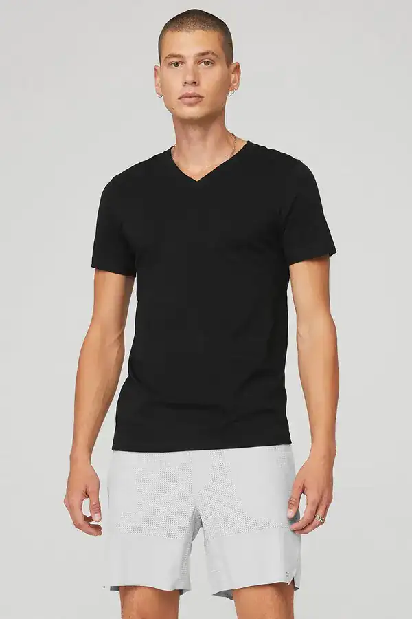 Alo Yoga The Triumph V-Neck T-Shirt - Black | Editorialist