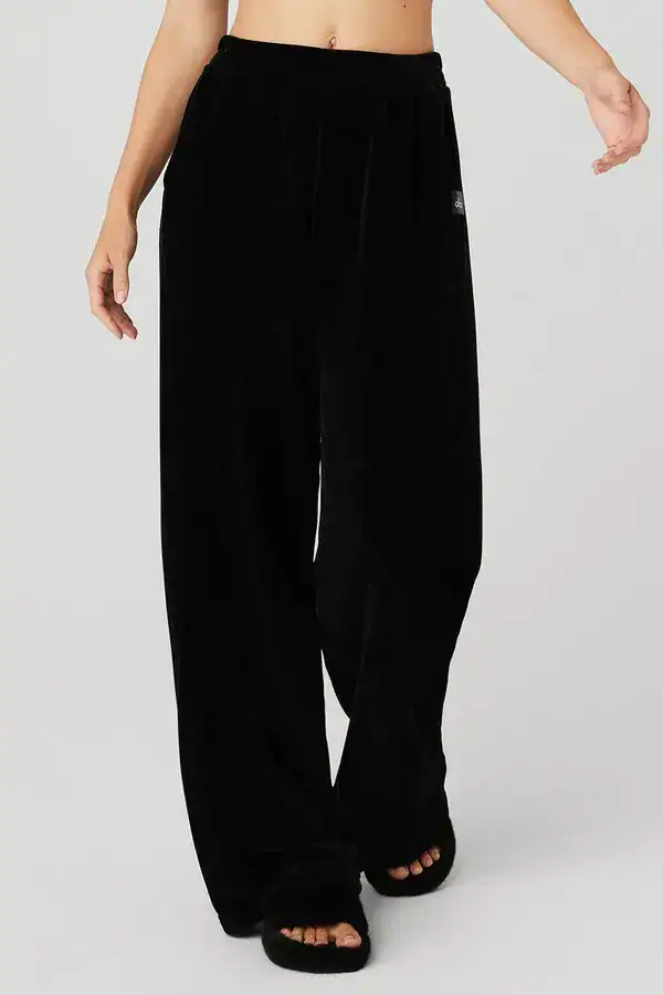 Alo Yoga Chenille High-Waist Wide Leg Chalet Pants - Black