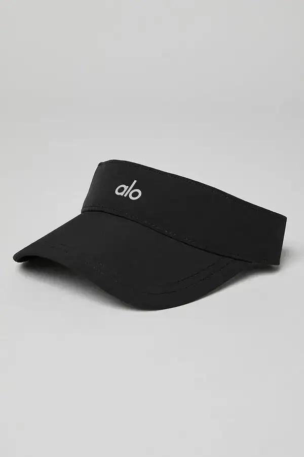 Alo Black Visor with Silver Brim & Alo Yoga Black Tennis Hat ALO Yoga | Accessories | Alo Yoga Airlift Solar Visor Black  main image 2