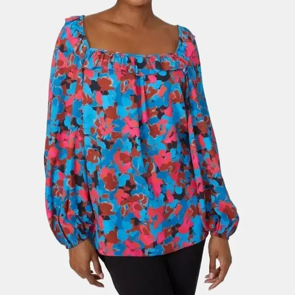 PRINCIPLES Womens/ladies Printed Frill Detail Blouse - Blue | Editorialist