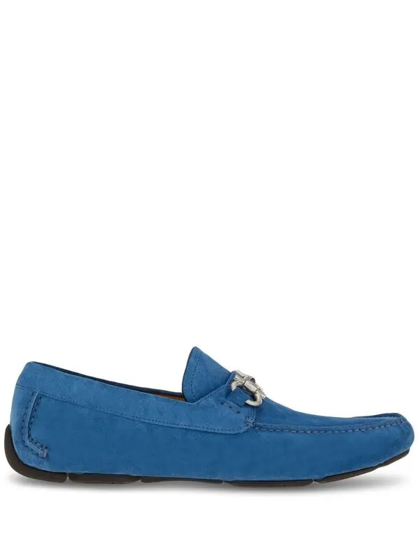 FERRAGAMO Gancini-plaque Suede Loafers - Blue