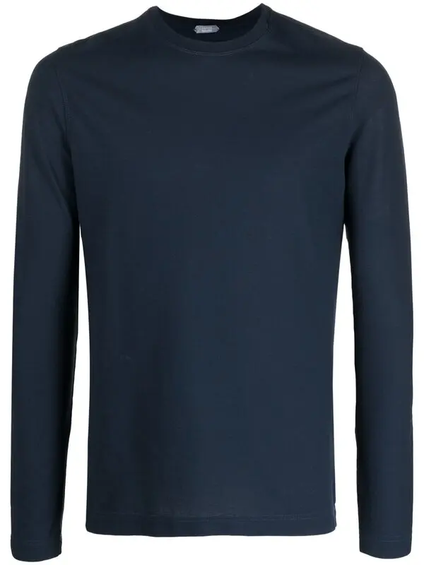 ZANONE Long-sleeved Cotton T-shirt - Blue