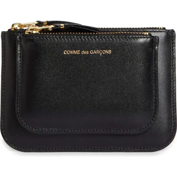Comme Des Garçons Outside Pocket Two-compartment Leather Wallet - Black
