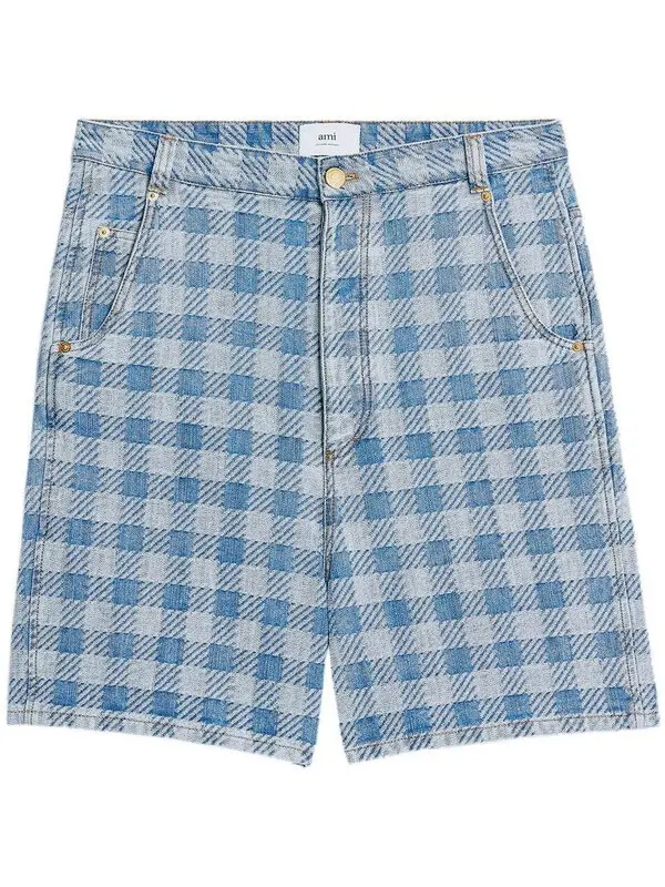 Ami Alex Checkered Denim Shorts