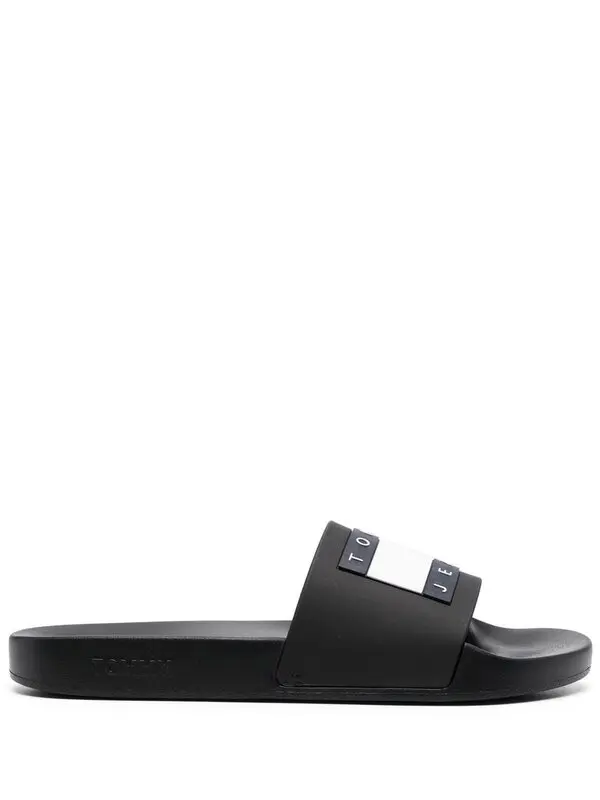 Tommy Hilfiger Logo Pool Slides - Black