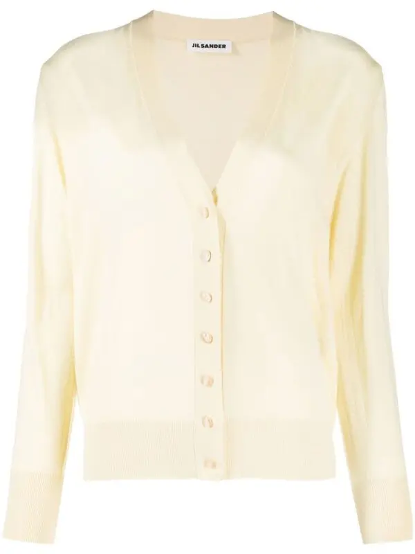 JIL SANDER Fine-knit V-neck Cardigan - Yellow