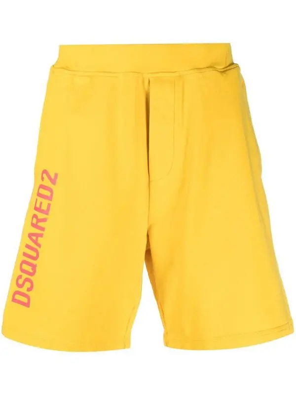Dsquared2 Cotton Logo Print Shorts - Yellow