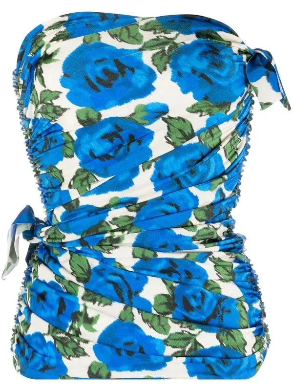 Philosophy Di Lorenzo Serafini Floral-print Strapless Top - Blue