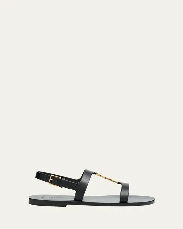 Saint Laurent Cassandra Leather Slingback Sandals - Nero