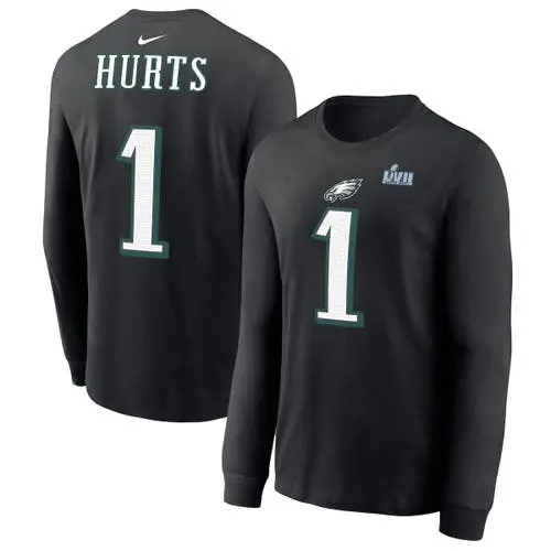 Nike Jalen Hurts Philadelphia Eagles Super Bowl Lvii Name & Number Long ...