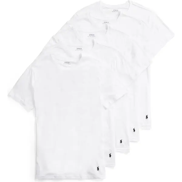 Ralph Lauren 5-pack Slim Fit Logo Embroidered Crewneck Undershirts - White/white