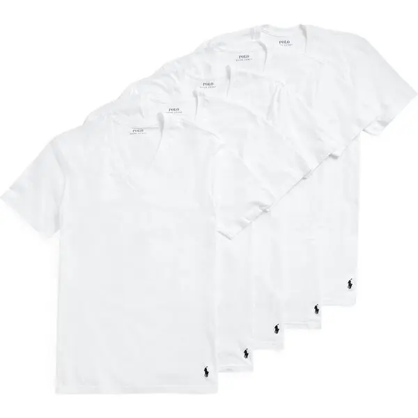 Ralph Lauren 5-pack Relaxed Fit Logo Embroidered V-neck Undershirts - White