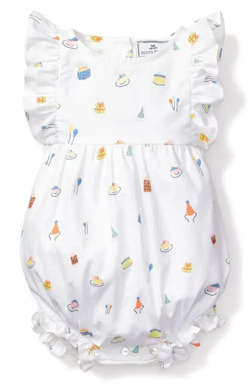 PETITE PLUME Birthday Print Ruffle Romper - White