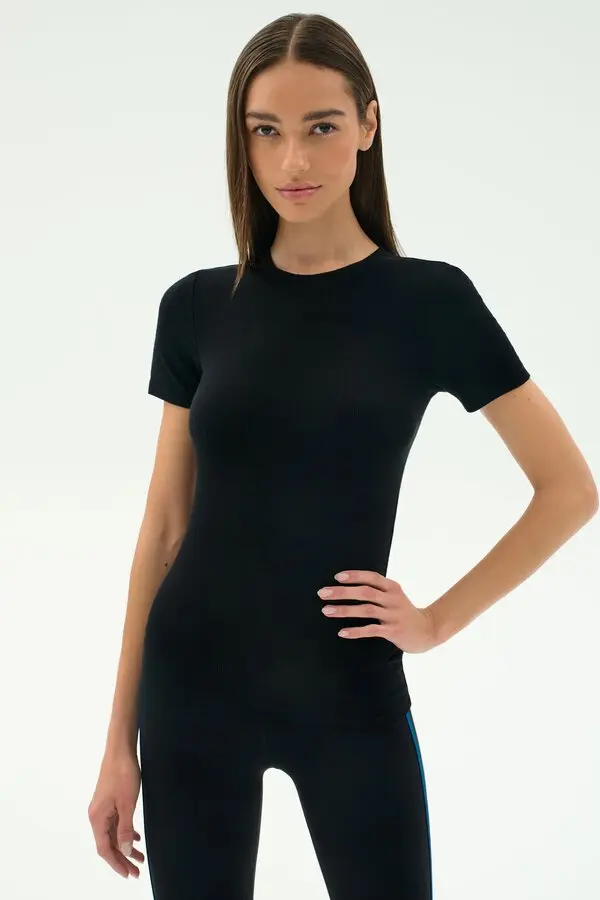 Splits59 Louise Rib Short Sleeve Top - Black