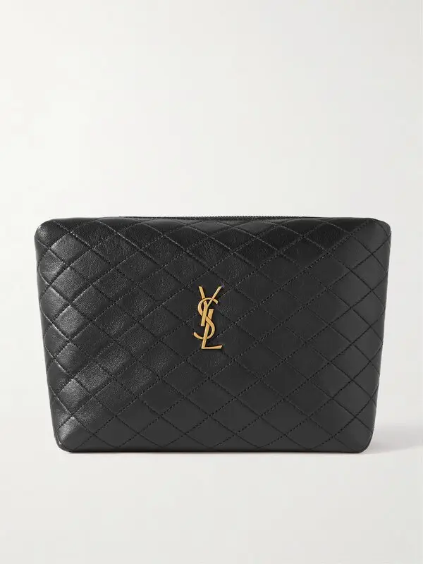 Saint Laurent Quilted Textured-leather Pouch