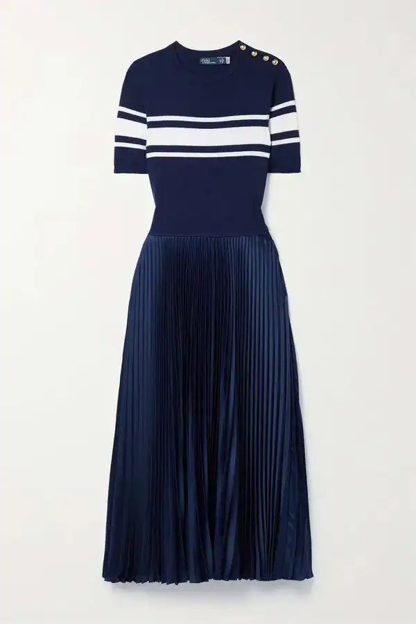 navy blue dress for baby girl Ralph Lauren Striped Silk Blend Dress main image 0