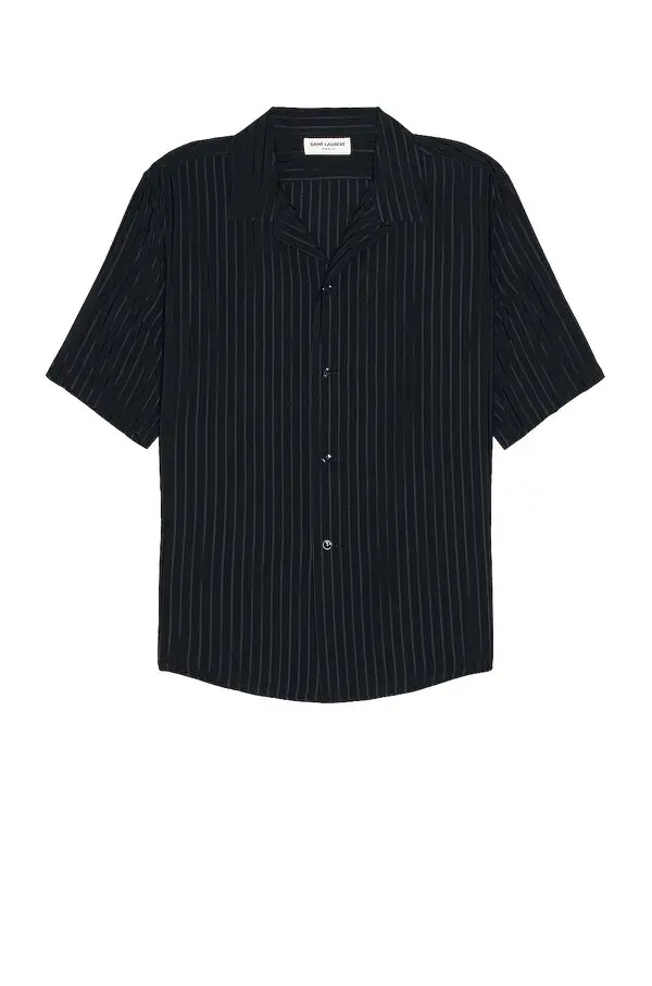 Saint Laurent Chemise Polo Col Requin In Navy - Bleu Mint