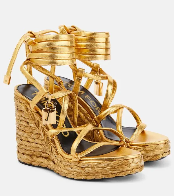 TOM FORD Padlock Leather Wedge Sandals