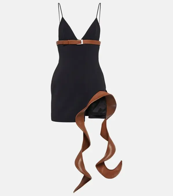 David Koma Leather-trimmed Cady Minidress