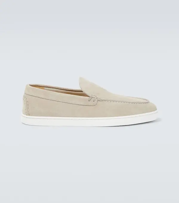 CHRISTIAN LOUBOUTIN Varsiboat Embossed Suede Loafers - Beige