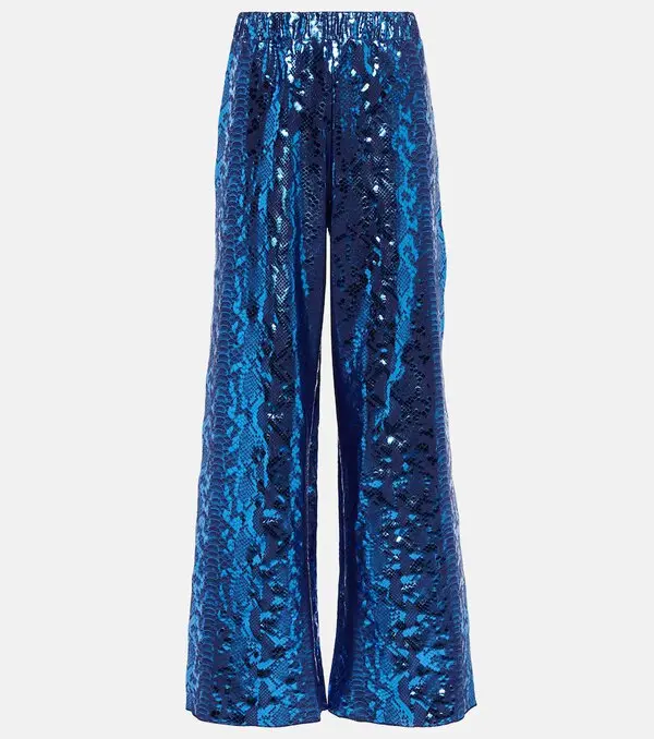 Oseree Metallic Snake-print Wide-leg Pants