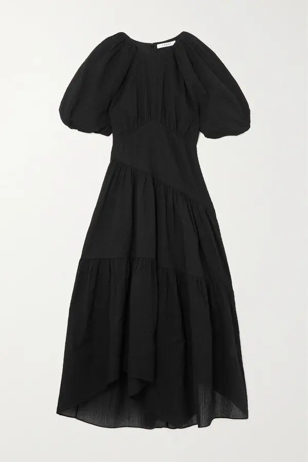 Frame Asymmetric Tiered Organic Cotton-Cloqu Midi Dress In Black - 30% Off  | Editorialist