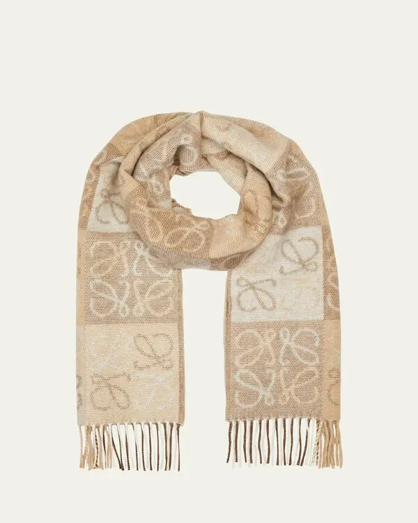 Loewe Anagram Logo Cashmere-blend Scarf - White / Beige